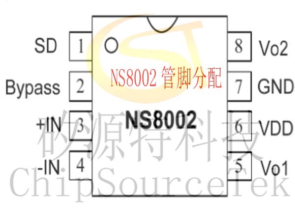 Ns8002 矽源特科技chipsourcetek 音频功放马达驱动mosfet充电管理锂保触摸ldo升降压ac Dcpd